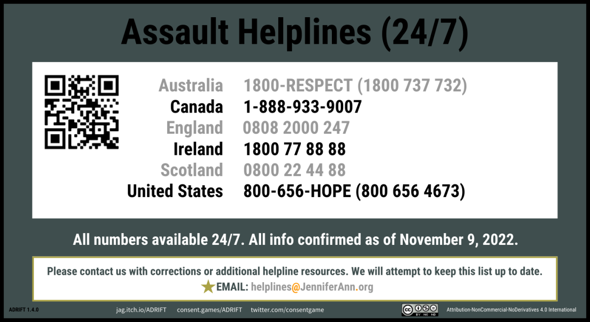 Assault Helplines (24/7) – Consent Games